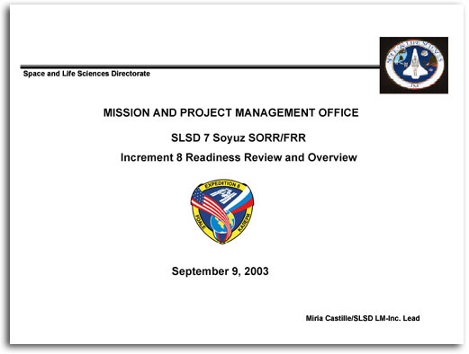 NASA JSC: Mission and Project Management Office SLSD 7 Soyuz SORR/FRR ...
