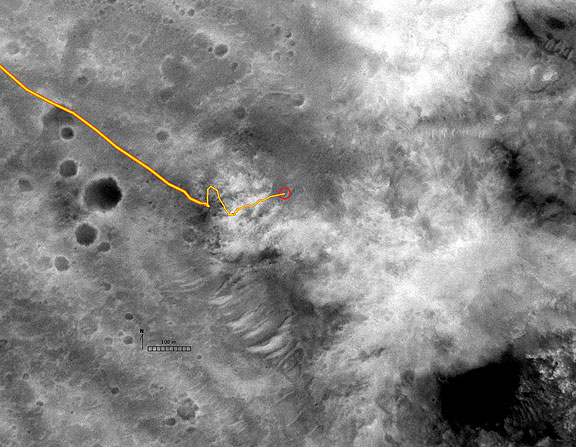 NASA Mars Rover Spirit's Route in Black and White - SpaceNews